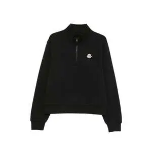 Moncler Half-zip Sweatshirt With Logo Patch - Black
