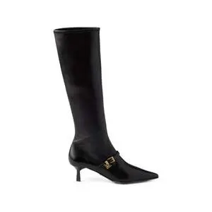 Prada Stretch Nappa Leather Buckled Knee-high Boots - Black