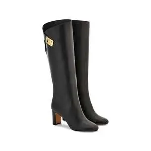 FERRAGAMO Leather Knee High Boots With Gold Tone Hug Buckle - Black