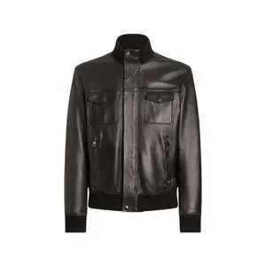 Dolce & Gabbana Lambskin Bomber Jacket With Knit Collar
