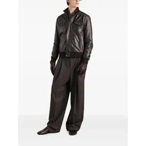 Dolce & Gabbana Lambskin Bomber Jacket With Knit Collar