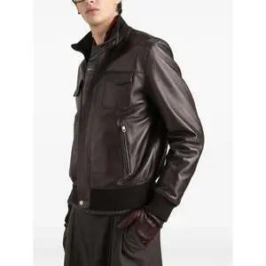 Dolce & Gabbana Lambskin Bomber Jacket With Knit Collar