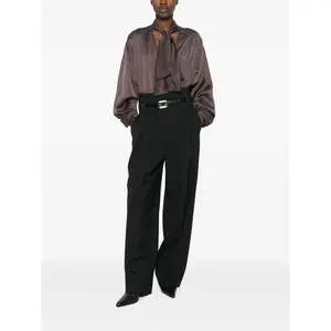 Andamane The Attico Pussy-bow Satin Blouse - Brown
