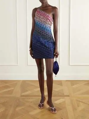 Missoni One-shoulder Metallic Crochet-knit Mini Dress