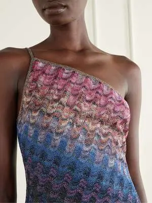Missoni One-shoulder Metallic Crochet-knit Mini Dress