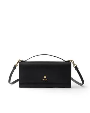 Prada Leather Wallet With Shoulder Strap - Black