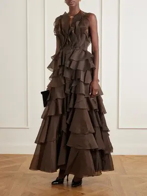 Aje Cleo Ruffled Organza Gown - Brown