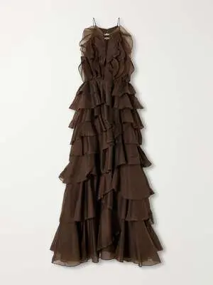 Aje Cleo Ruffled Organza Gown - Chocolate