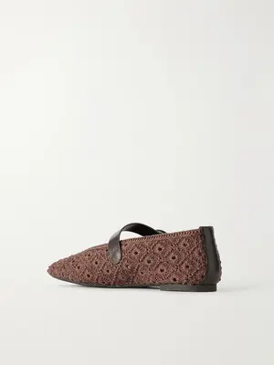 AQUAZZURA Loom Leather-trimmed Crochet Ballet Flats - Brown