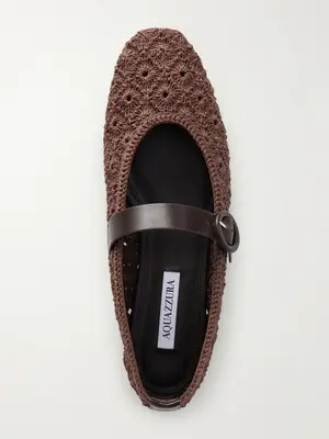 AQUAZZURA Loom Leather-trimmed Crochet Ballet Flats - Brown