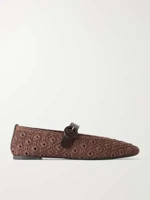 AQUAZZURA Loom Leather-trimmed Crochet Ballet Flats
