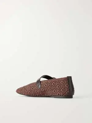 AQUAZZURA Loom Leather-trimmed Crochet Ballet Flats