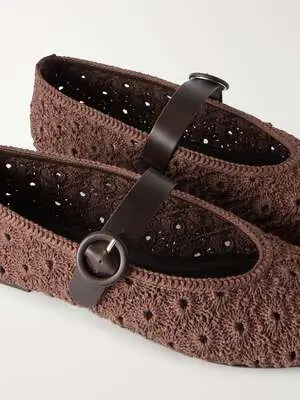 AQUAZZURA Loom Leather-trimmed Crochet Ballet Flats