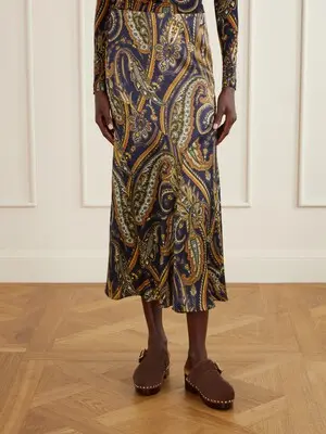 Etro Paisley-print Satin Midi Skirt - Blue