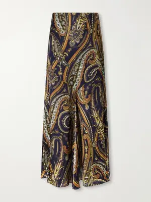 Etro Paisley-print Satin Midi Skirt - Blue