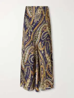 Etro Paisley-print Satin Midi Skirt - Navy