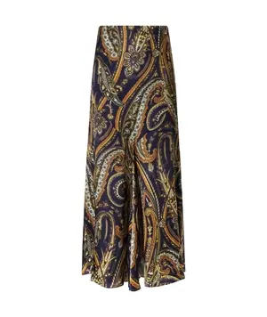 Etro Paisley-print Satin Midi Skirt - Navy