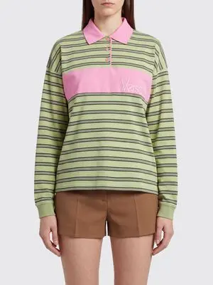 Versace Long-sleeved Cotton Polo Shirt With Striped Pattern And Logo