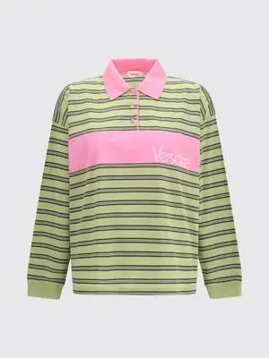 Versace Long-sleeved Cotton Polo Shirt With Striped Pattern And Logo