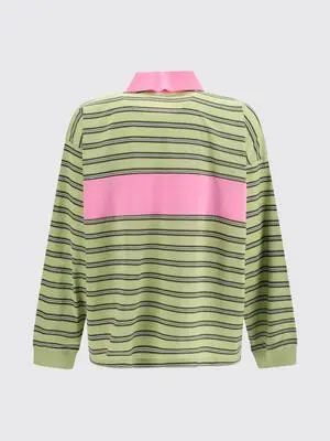 Versace Long-sleeved Cotton Polo Shirt With Striped Pattern And Logo