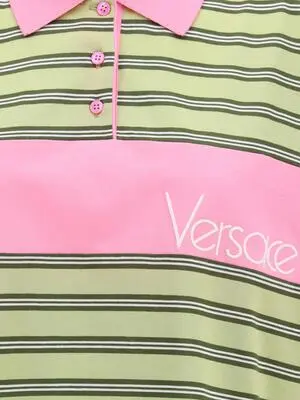 Versace Long-sleeved Cotton Polo Shirt With Striped Pattern And Logo