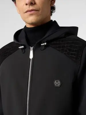 Philipp Plein Hooded Crocodile Print Windbreaker Jacket With Hexagon Logo