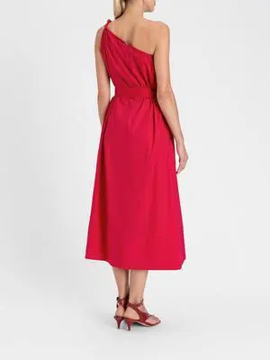 TWINSET One-shoulder Cotton Midi Dress With Adjustable Belt