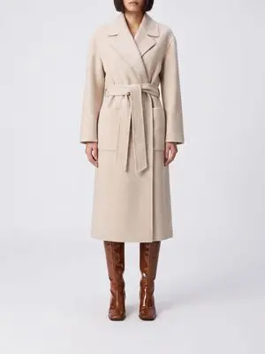 Fabiana Filippi Long Belted Robe Coat In Merino Wool - Natural