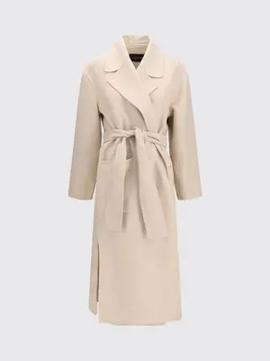 Fabiana Filippi Long Belted Robe Coat In Merino Wool - Natural