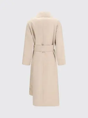 Fabiana Filippi Long Belted Robe Coat In Merino Wool - Natural