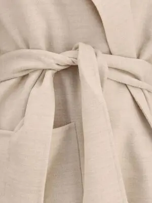 Fabiana Filippi Long Belted Robe Coat In Merino Wool - Natural