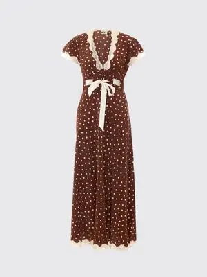Rixo Polka-dot Silk Midi Dress With Lace Inserts