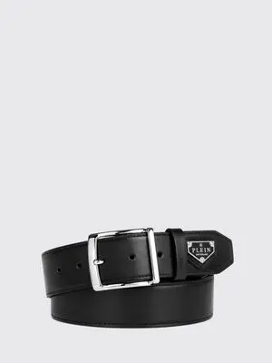 Philipp Plein Calfskin Belt With Metal Logo Buckle - Black