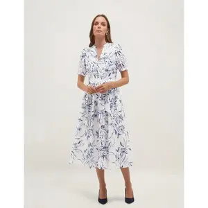 HOBBS LONDON Annabella Floral Print V-neck Midi Dress - Ivorymidnight