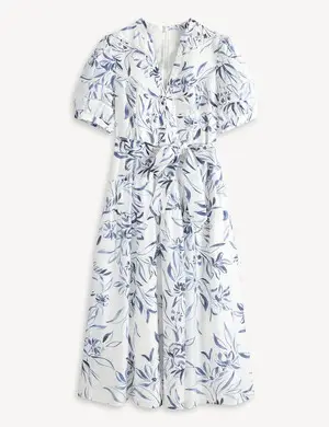 HOBBS LONDON Annabella Floral Print V-neck Midi Dress - Ivorymidnight