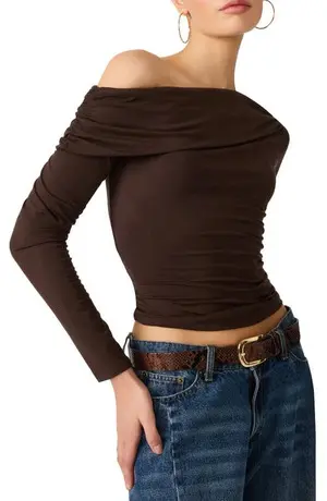 Steve Madden Ryder Off The Shoulder Knit Top Walnut