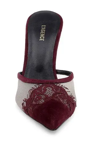 L'Agence Semois Pointed Toe Stiletto Mule With Lace And Mesh - Burgundy
