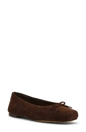 Steve Madden Eleve Square Toe Flat With Bow Detailing - Brown Suede