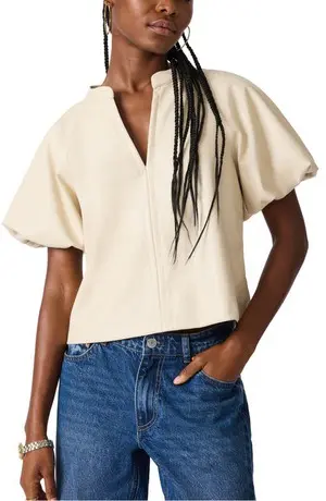 Steve Madden Cecila Faux Leather Top - Bone