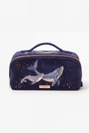 ELIZABETH SCARLETT Mystical Whale Velvet Open Flat Makeup Bag - Navy