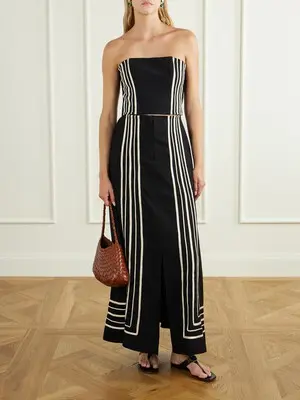 ANDRES OTALORA Strapless Striped Embroidered Twill Cropped Top