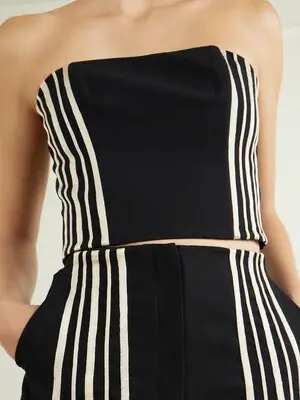 ANDRES OTALORA Strapless Striped Embroidered Twill Cropped Top