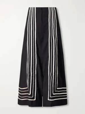 ANDRES OTALORA Invernal Striped Embroidered Twill Maxi Skirt - Black