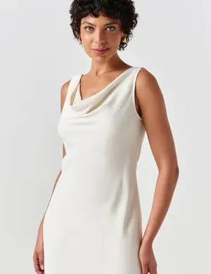 GHOST LONDON Arya Cowl Neck Midi Dress - Ivory