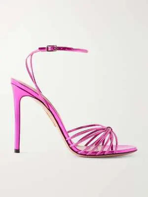 AQUAZZURA Anima 105 Mirrored Metallic Leather Sandals - Fuchsia