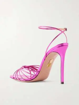 AQUAZZURA Anima 105 Mirrored Metallic Leather Sandals
