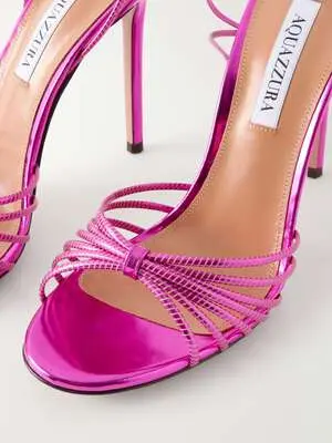 AQUAZZURA Anima 105 Mirrored Metallic Leather Sandals