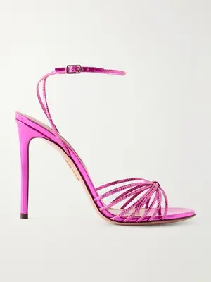 AQUAZZURA Anima 105 Mirrored Metallic Leather Sandals - Pink
