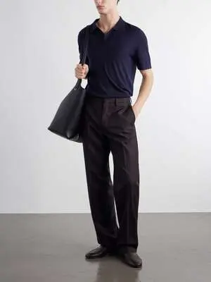 Gabriela Hearst Stendhal Cashmere And Silk-blend Polo Shirt - Navy