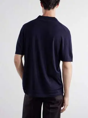 Gabriela Hearst Stendhal Cashmere And Silk-blend Polo Shirt - Navy